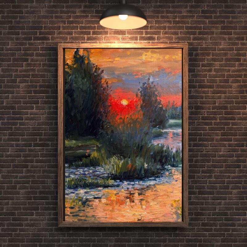 Sunset Over The River Original Oil Painting - SeldiArt
